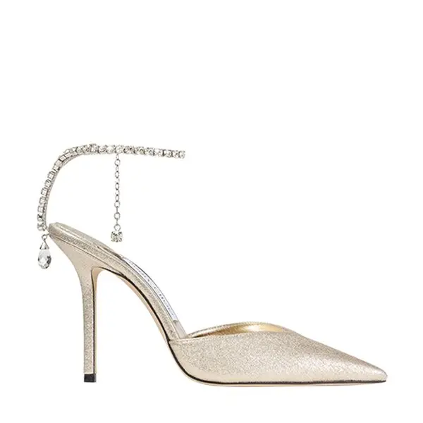 JIMMY CHOO Saeda Glittered Pumps With Crystal Embellishments - Gold