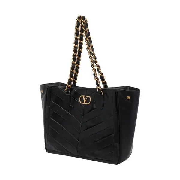 Valentino Garavani Calf Leather Shopping Bag With Chevron Print - Black
