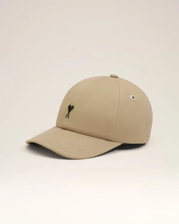 Ami Beige Cotton De Coeur Embroidery Cap Beige - Taupe Beige