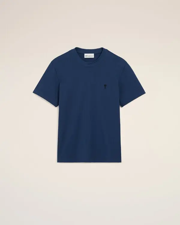 Ami Blue Cotton De Coeur T-shirt Blue - Ink