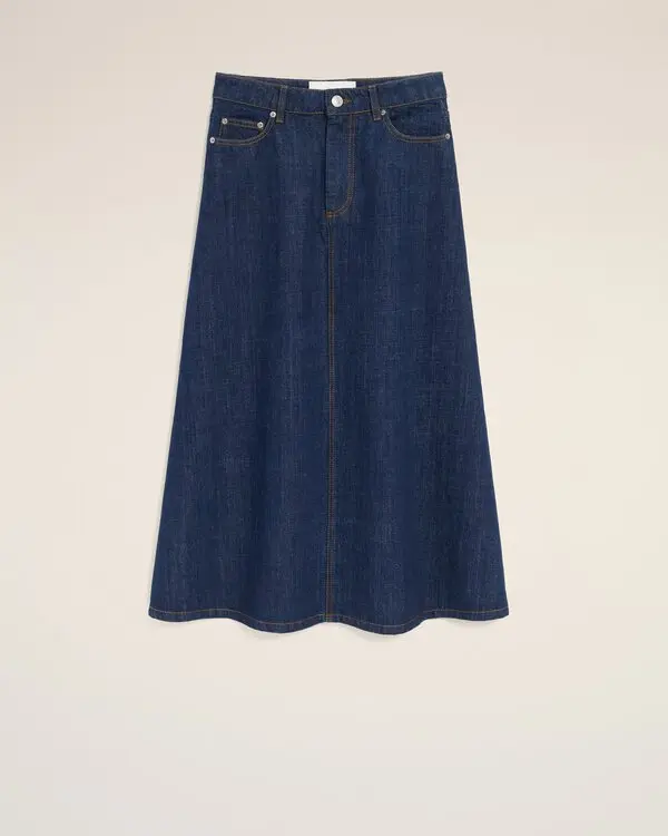AMI Paris Blue Cotton Long Skirt - Indigo