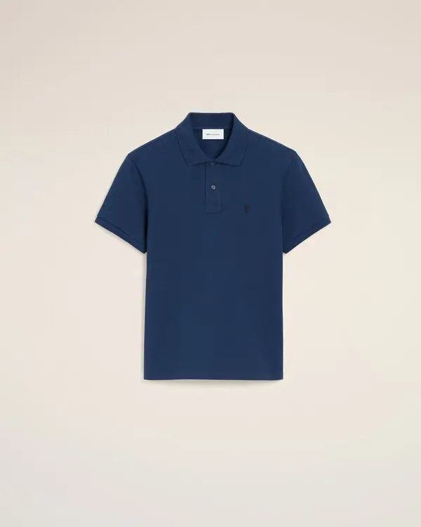 AMI Paris Blue Cotton Short Sleeves De Coeur Polo Shirt Blue - Ink