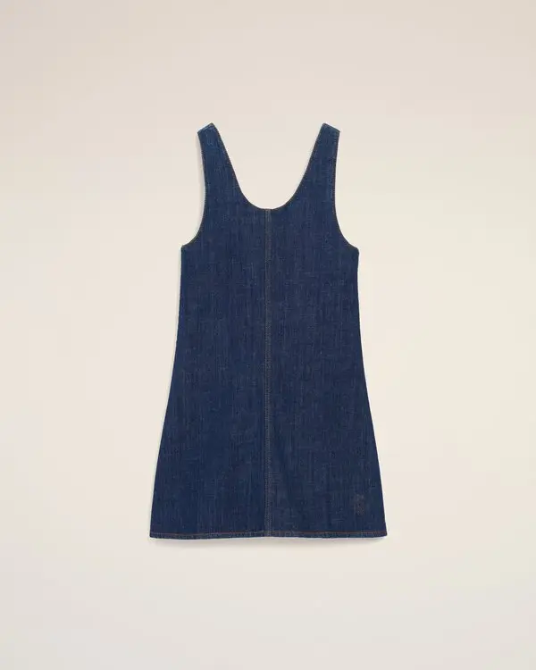 AMI Paris Blue Cotton Short Strapped Dress - Indigo