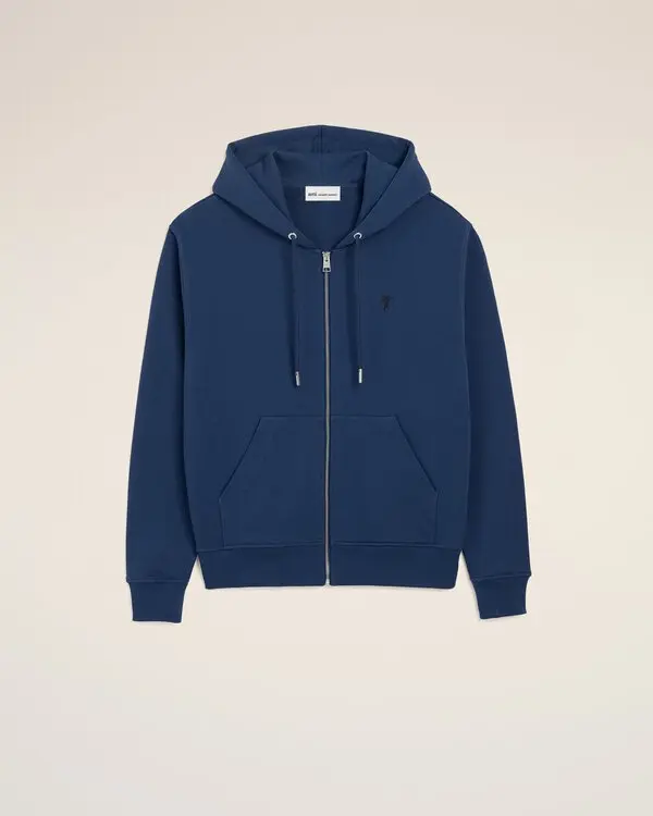 AMI Paris De Coeur Zipped Hoodie - Ink