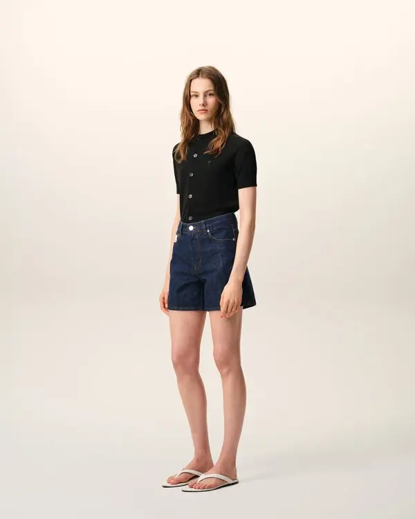 AMI Paris Blue Cotton Heritage Label Shorts - Indigo