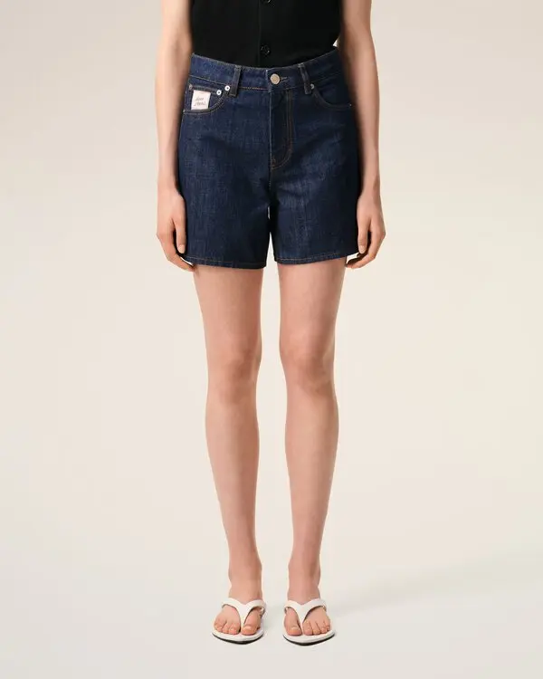 AMI Paris Blue Cotton Heritage Label Shorts - Indigo