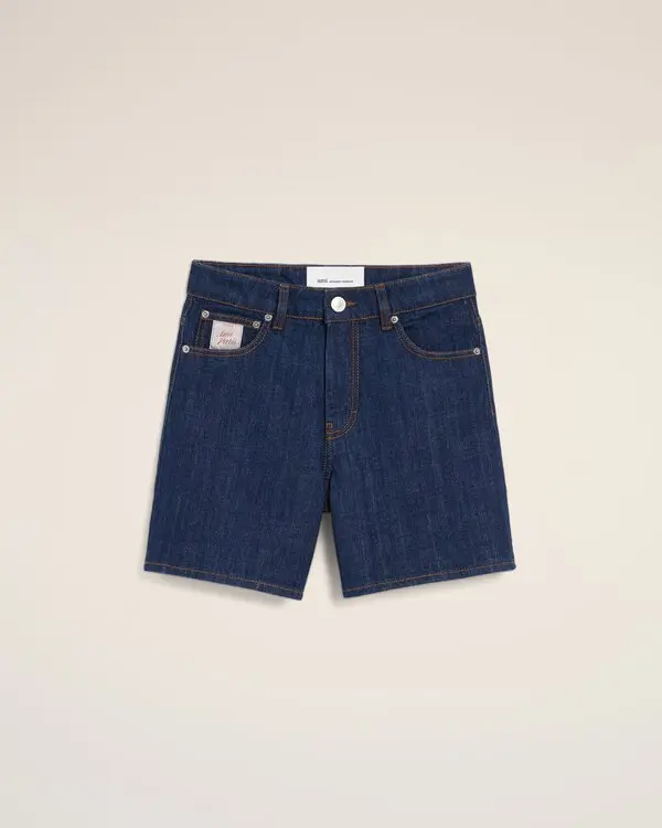AMI Paris Blue Cotton Heritage Label Shorts - Indigo