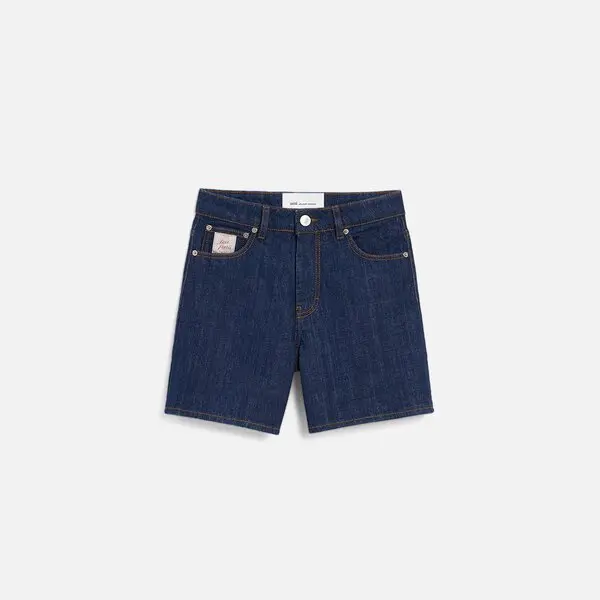 AMI Paris Blue Cotton Heritage Label Shorts - Indigo
