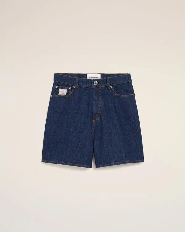 Ami Blue Cotton Denim Shorts - Indigo