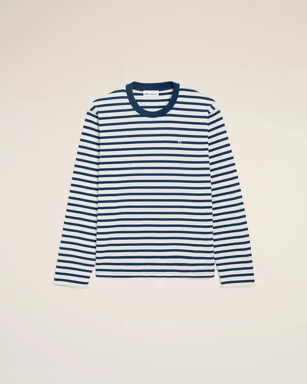 Ami Long Sleeve Striped Cotton T-shirt - Ink/white