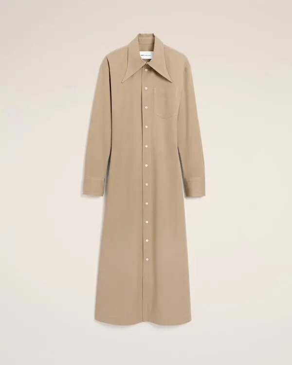 Ami Beige Cotton Gabardine Shirt Dress - Taupe Beige