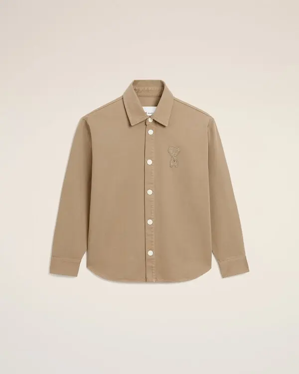 Ami Cotton Twill Overshirt - Taupe Beige