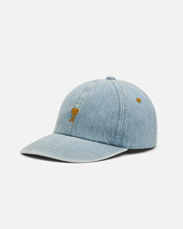 AMI Paris Denim Cotton Cap With De Coeur - Blue