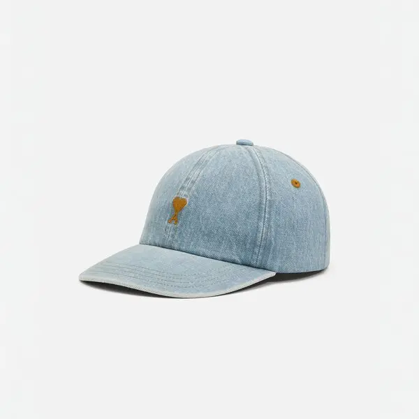 AMI Paris Denim Cotton Cap With De Coeur