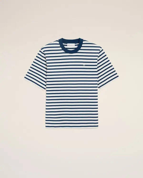 Ami Blue Cotton Mariniere T-shirt - Ink/white