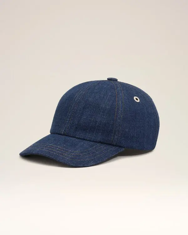 AMI Paris Blue Denim Side Patch Cap - Indigo