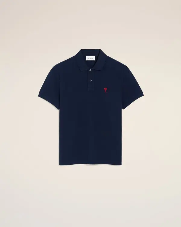 AMI Paris Polo Shirt With De Coeur Embroidery - Night Blue