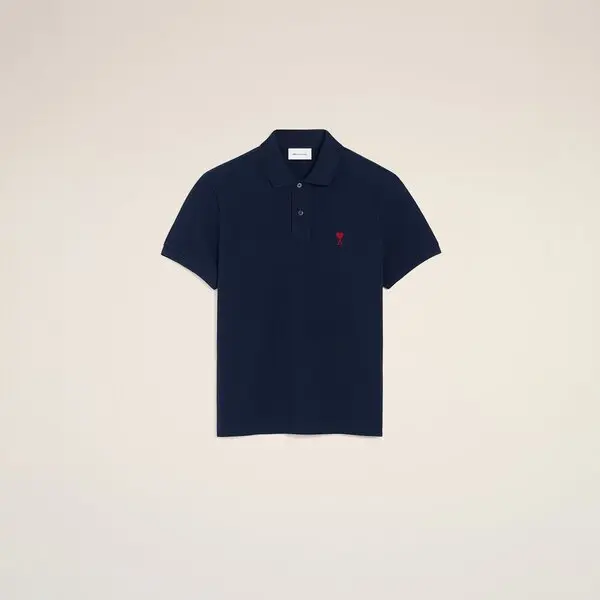 AMI Paris Polo Shirt With De Coeur Embroidery - Night Blue