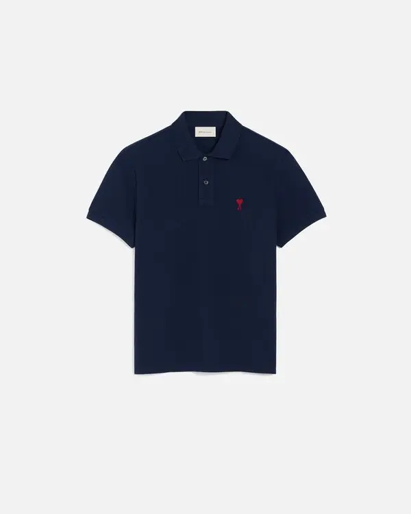 AMI Paris Polo Shirt With De Coeur Embroidery - Night Blue