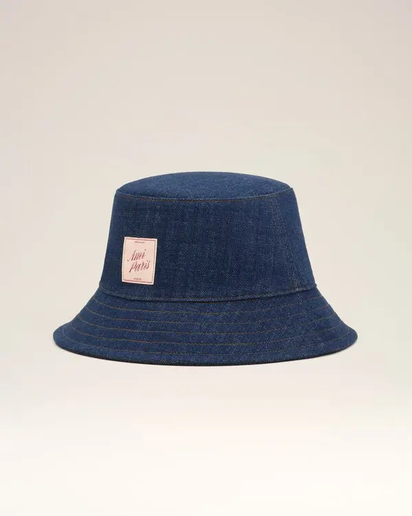 Ami Blue Denim Cotton Heritage Patch Hat Blue - Indigo