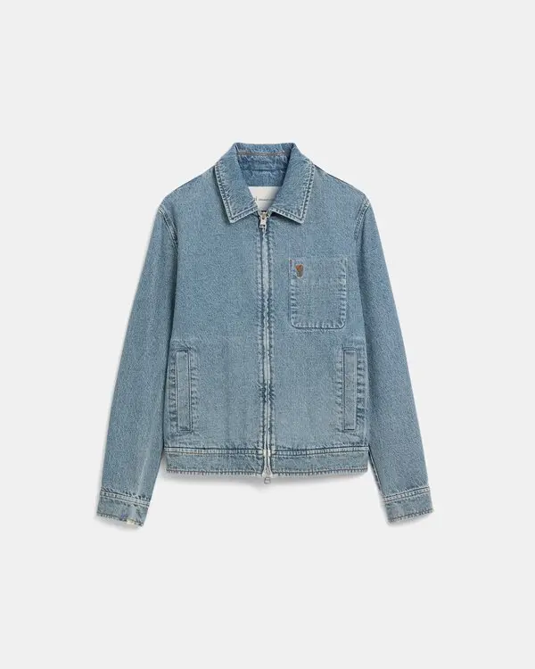 AMI Paris Cotton Contrasted Zipped Jacket With De Coeur