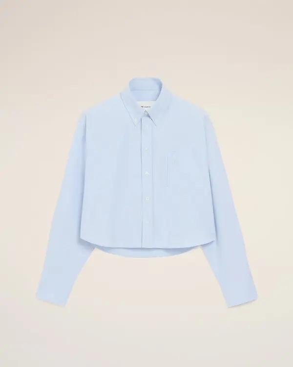 Ami Cropped Embossed Cotton Shirt - Sky Blue
