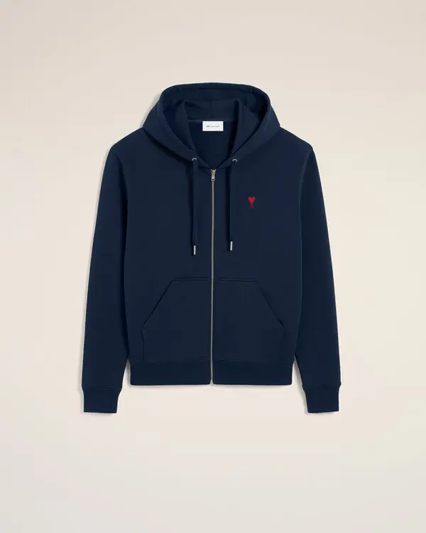 AMI Paris Embroidered Hoodie - Night Blue