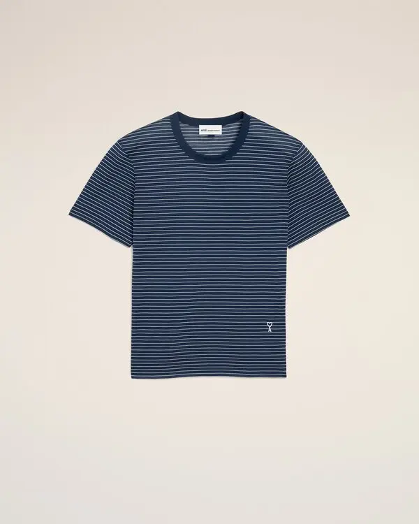 Ami Striped Mercerised Cotton T-shirt - Ink/white