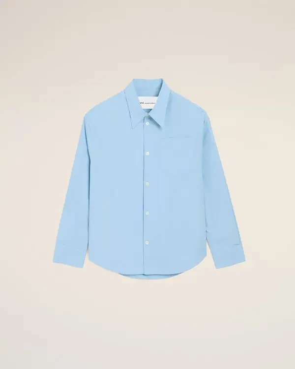 Ami Blue Cotton Sharp Collar De Coeur Wide Shirt - Cashmere Blue