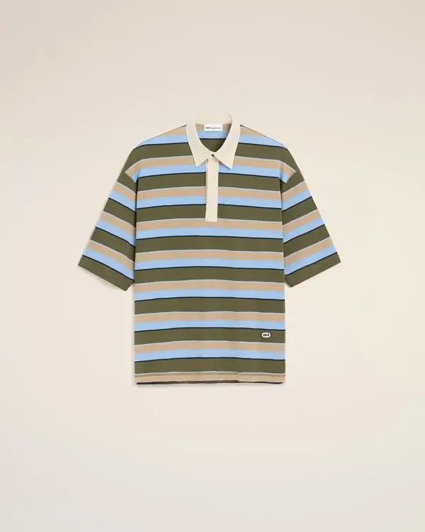 Ami Striped Cotton Polo - Cashmere Blue/dark Khaki/ Taupe Beige/ink