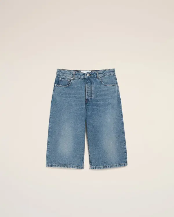 AMI Paris Cotton Large Fit Bermuda Shorts - Blue