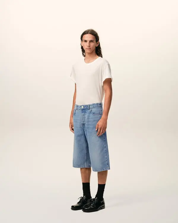 AMI Paris Cotton Large Fit Bermuda Shorts - Blue