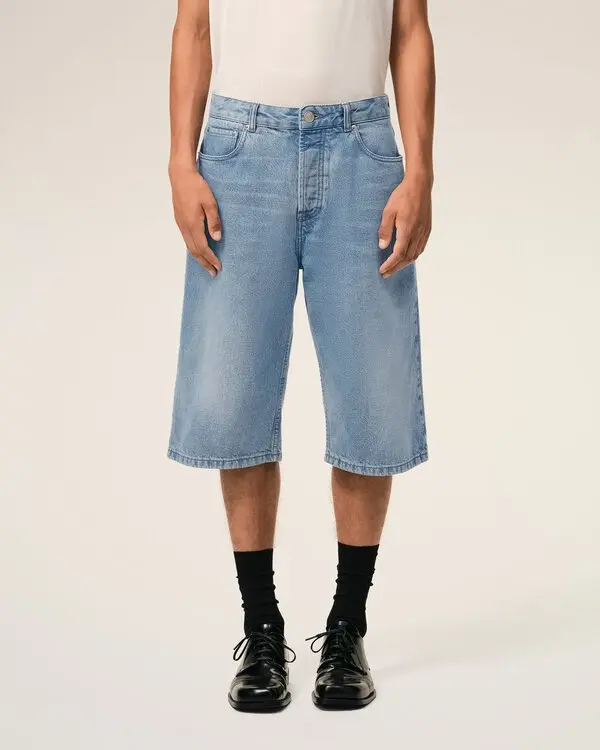 AMI Paris Cotton Large Fit Bermuda Shorts - Blue