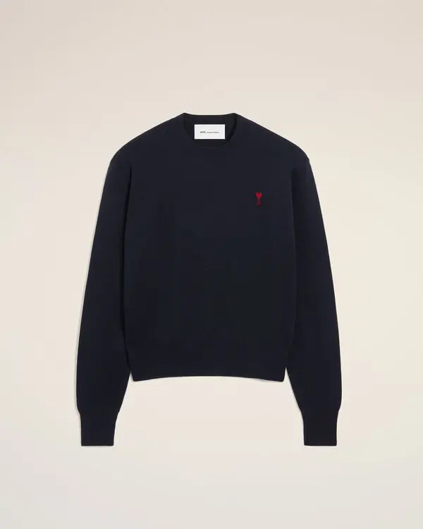AMI Paris Crewneck Wool Sweater With De Coeur Embroidery