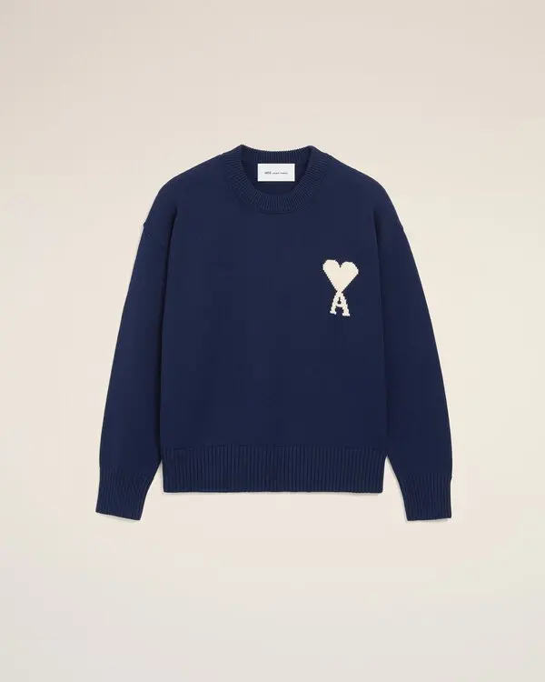 Ami De Coeur Wool Cotton Crewneck Sweater - Ink/off White