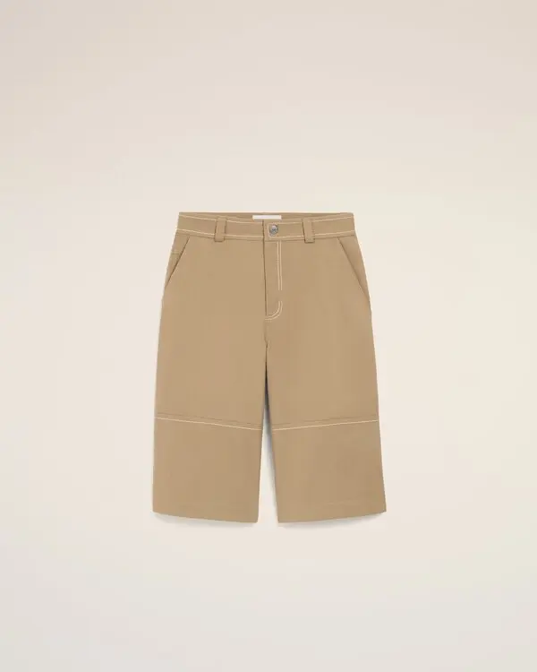 Ami Cotton Worker Bermuda Shorts - Taupe Beige