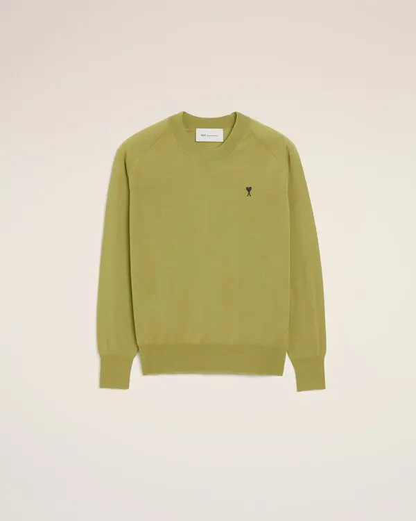 Ami Green Wool Crewneck De Coeur Sweater - Matcha/black