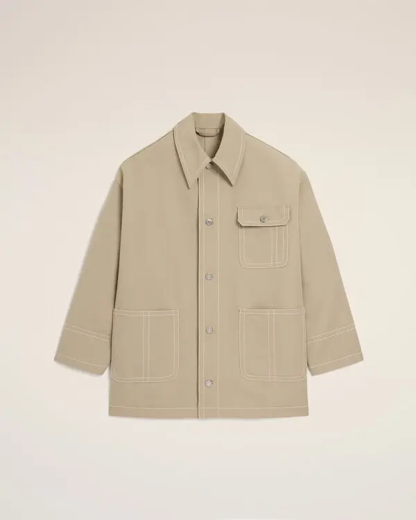 Ami Beige Cotton Gabardine Worker Jacket