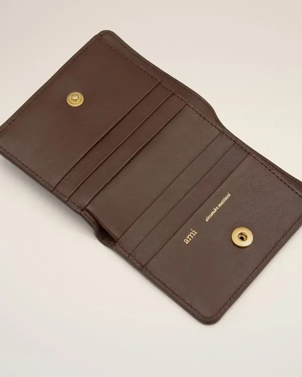 AMI Paris Brown Smooth Leather Carrousel Folded Wallet Brown - Chocolate