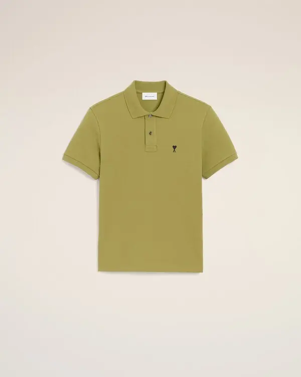 AMI Paris Green Cotton Short Sleeves De Coeur Polo Shirt Green - Matcha