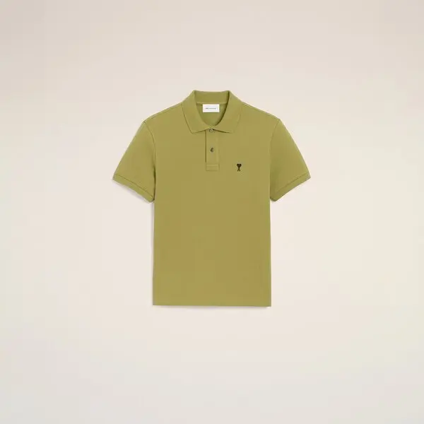 AMI Paris Green Cotton Short Sleeves De Coeur Polo Shirt Green - Matcha