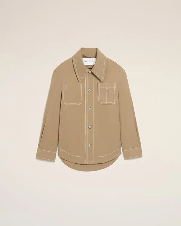 Ami Cotton Canvas Worker Jacket - Taupe Beige