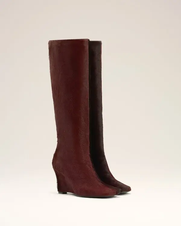 Ami Burgundy Leather Bicolor Knee-high Wedge Boots