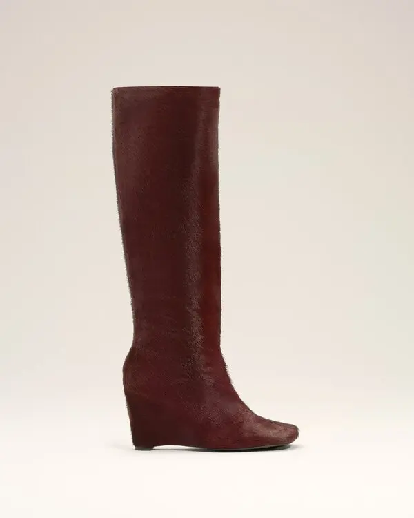 AMI Paris Burgundy Leather Bicolor Knee-high Wedge Boots