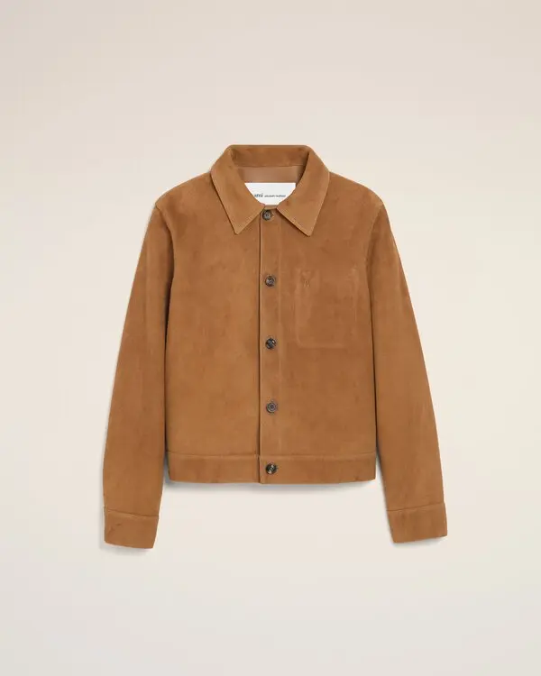 AMI Paris Brown Goat Suede Leather Jacket - Caramel