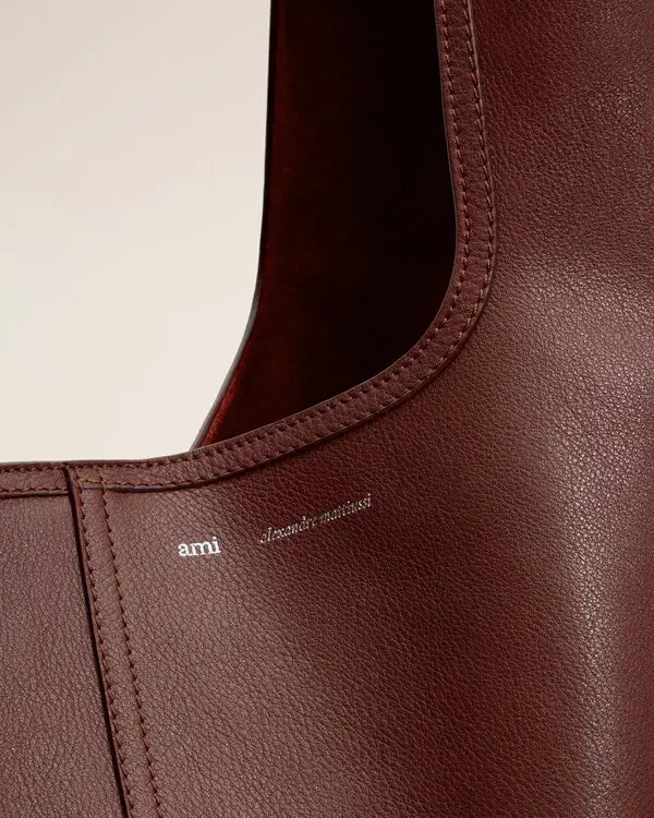 AMI Paris Burgundy Soft Leather Etienne Hobo Bag