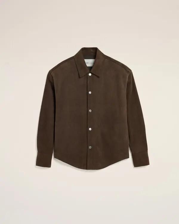 AMI Paris Goat Suede Overshirt - Chocolate