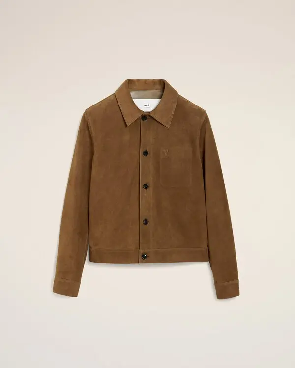 AMI Paris De Coeur Leather Jacket - Hazelnut