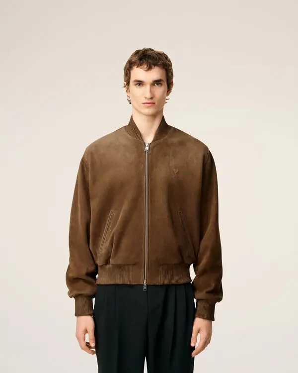 Ami Brown Leather Zipped Jacket - Hazelnut
