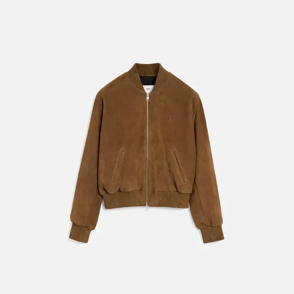Ami Brown Leather Zipped Jacket - Hazelnut